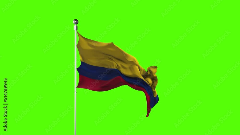 Colombia flag waving 3D Render with flagpole on green screen Stock ...