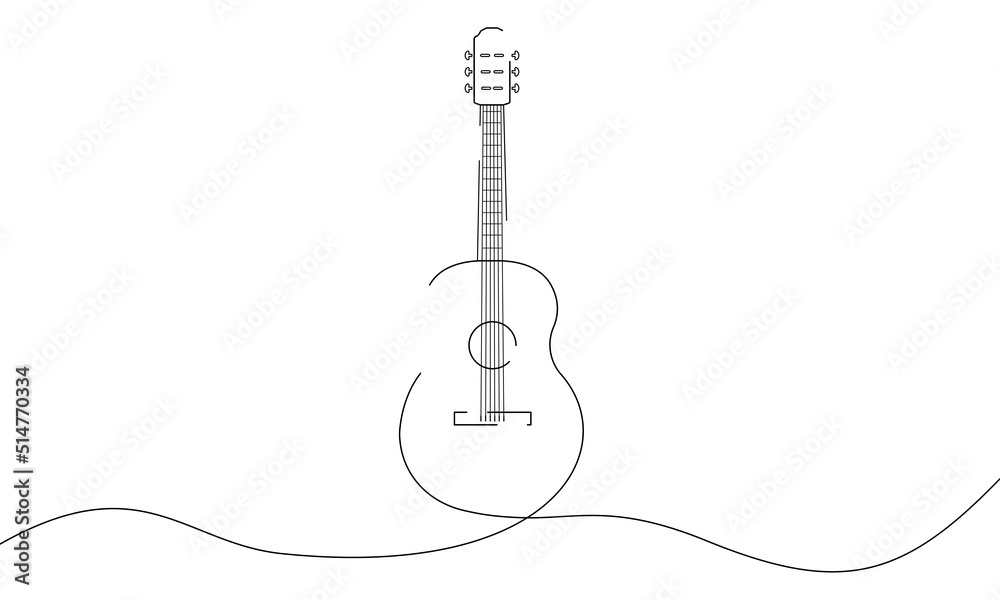 Line drawing with guitar on white background. Drawn classical music ...