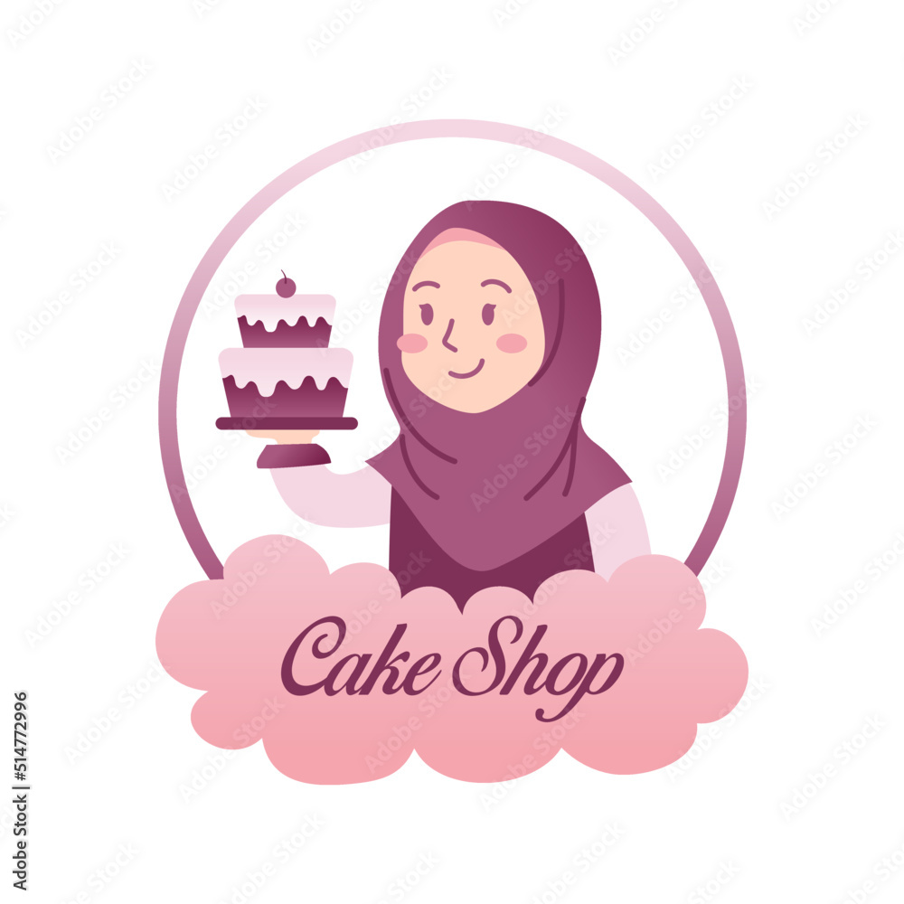 Cute hijab muslim chef logo in pink and purple Stock Vector | Adobe Stock