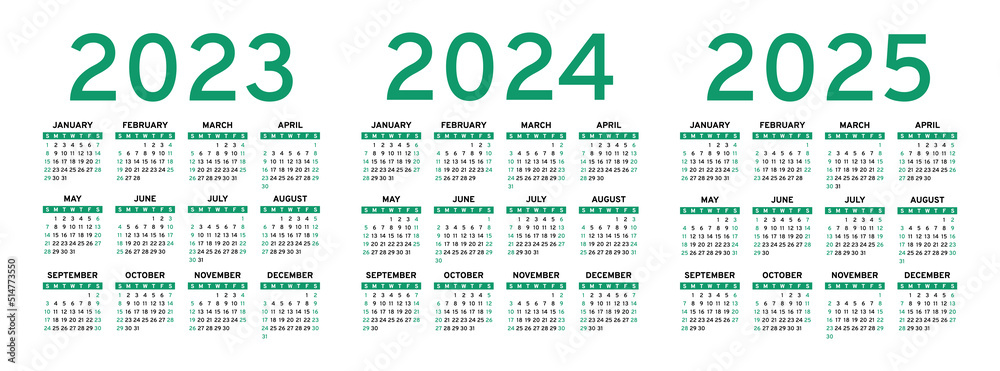 Calendar 2023, 2024 and 2025 years. Vector calender design template ...