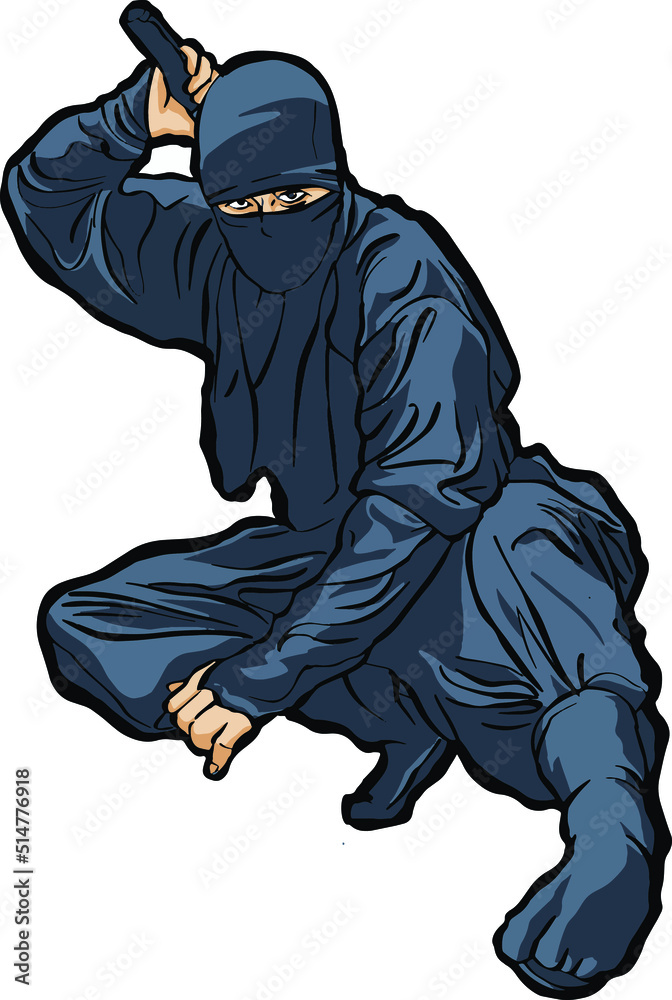 Ninja sitting action pose with blade Stock Vector | Adobe Stock