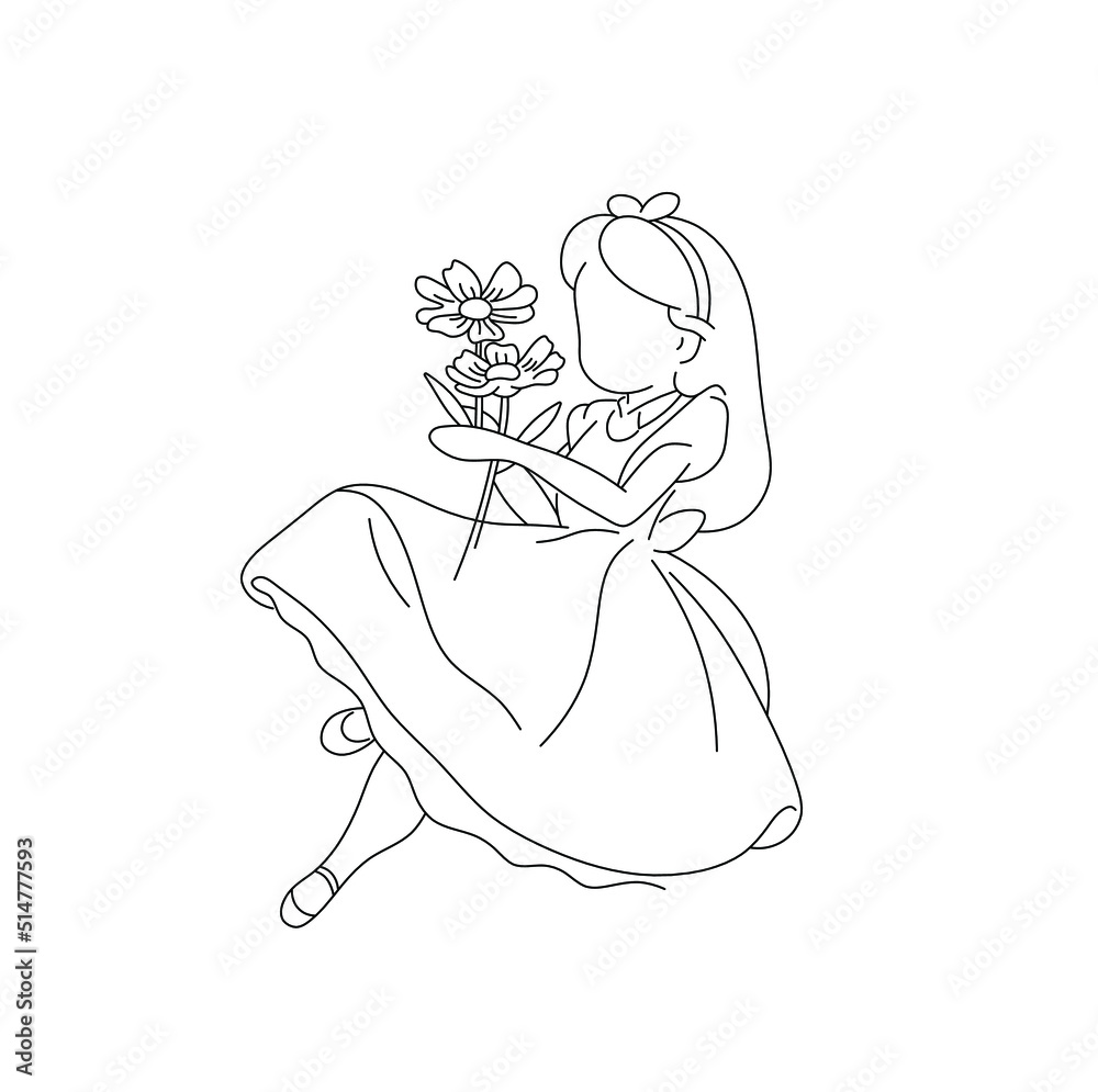 Vector isolated cute fairytale cartoon girl Alice in dress and ribbon ...