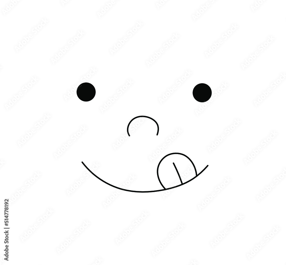 Vector isolated cute cartoon licking face colorless black and white ...