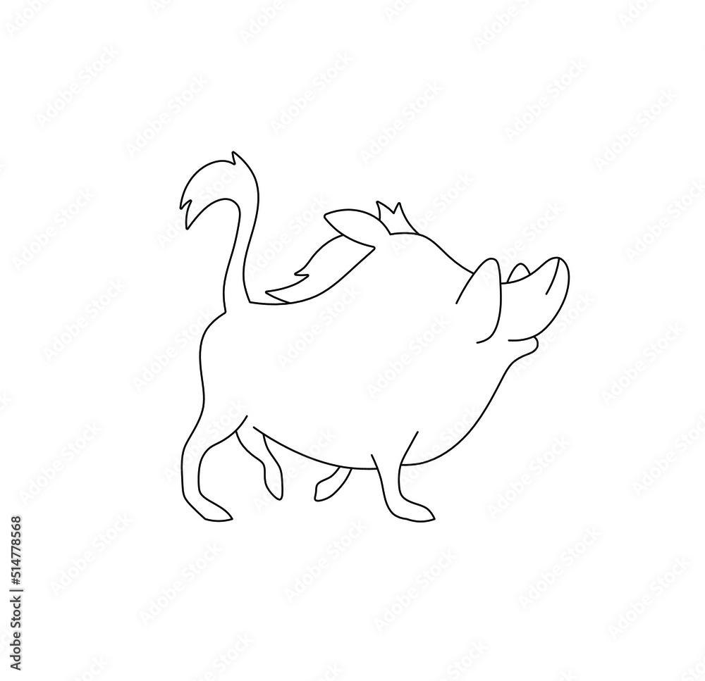 Vector isolated cartoon standing warthog side view contour silhouette ...
