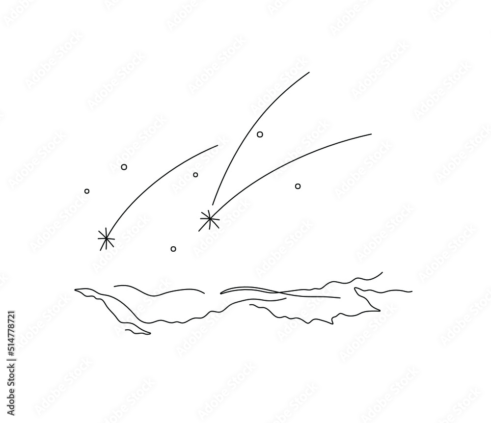 Vector isolated falling star night landscape colorless black and white ...