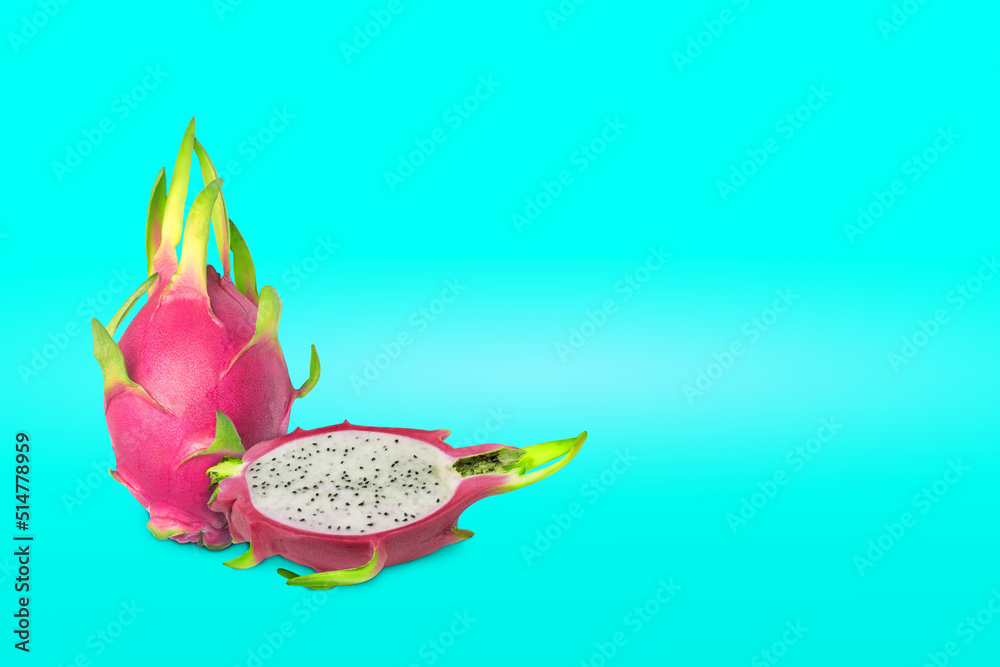 Dragon fruit,pitaya. dragonfruit with half and slice isolated on light ...