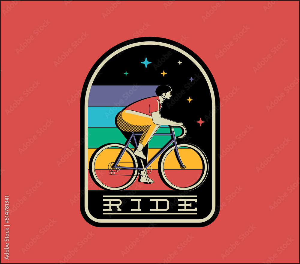 Bicycle riding badge or label or logo design template with a cyclist ...