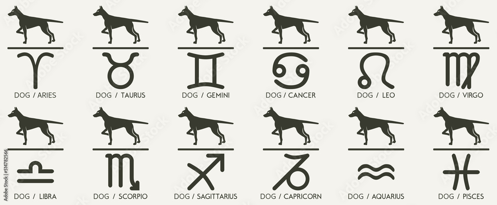 Icons chinese horoscope dog with zodiac Vector Year of the dog Animal ...