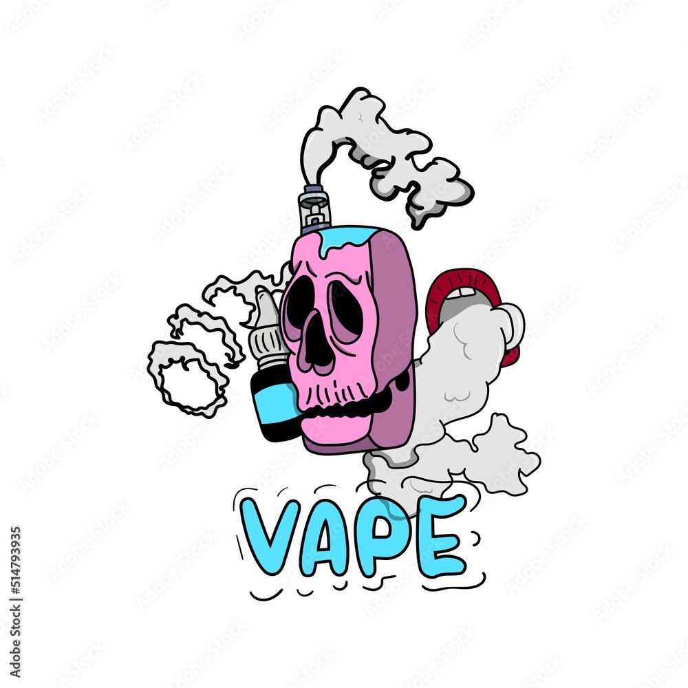 Skull Vape With Blue Liquit Illustration. Designs for T-shirts, Tattoos ...