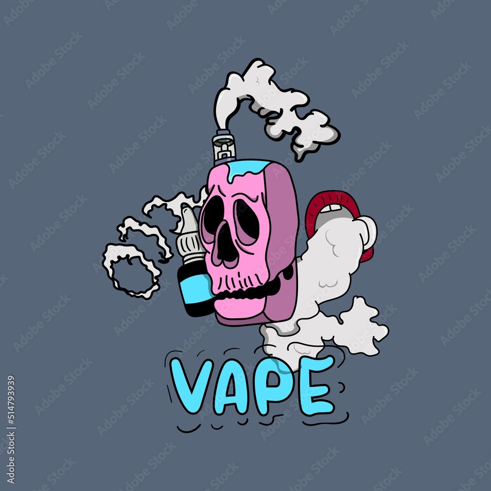 Skull Vape With Blue Liquit Illustration. Designs for T-shirts, Tattoos ...