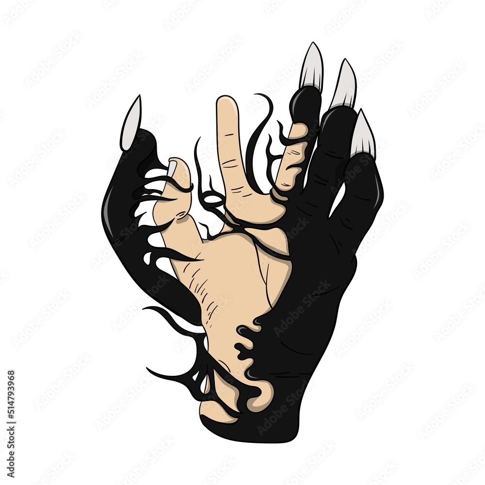 Hand with Creapy Demon Venom Parasit Illustration.Designs for T-shirts ...
