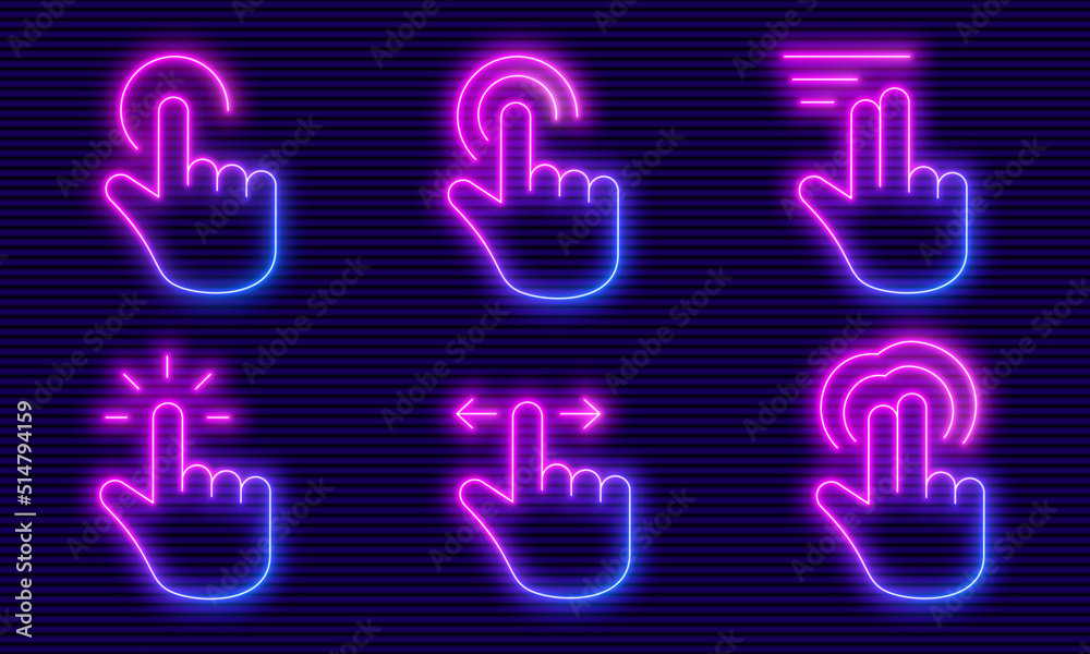 Set of touch Screen Gestures Line Icons vector design, Neon hands icon ...