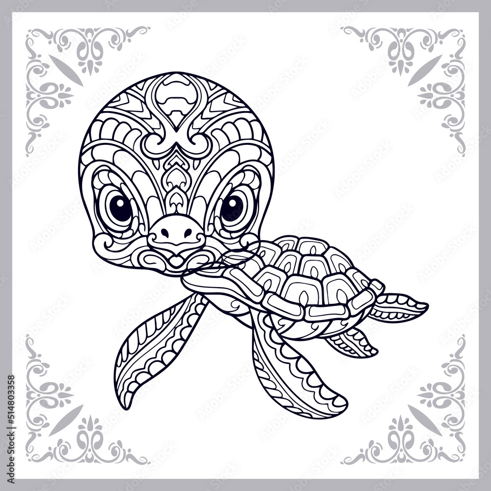 Colorful sea turtle cartoon zentangle arts. isolated on white ...