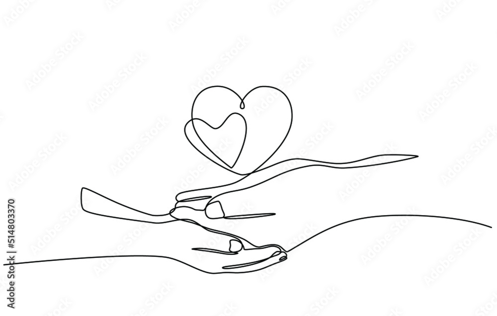 Continuous line drawing of two cute and sweet hearts. Hand symbol ...