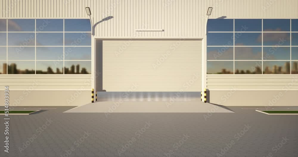 3d rendering of exterior commercial building, roll up metal door or ...