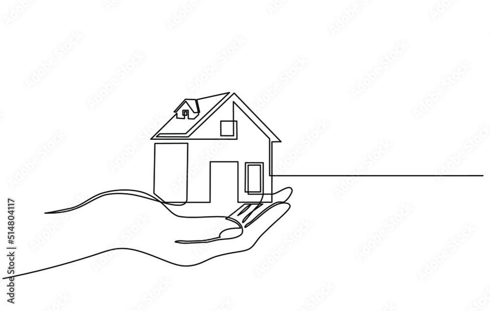 Vetor de Continuous one line drawing of a hands holding a miniature ...