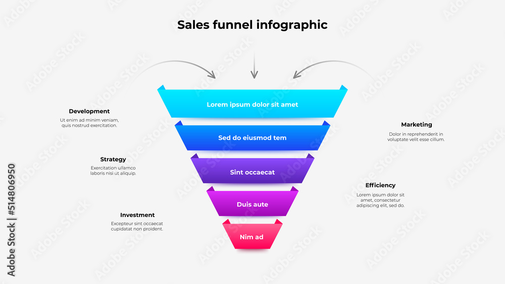 Sales funnel infographic. Creative diagram divided into 5 parts, steps ...