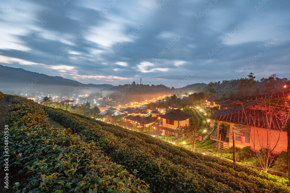 Beautiful sunshine at misty morning. Landscape Ban Rak Thai, Mae Hong ...