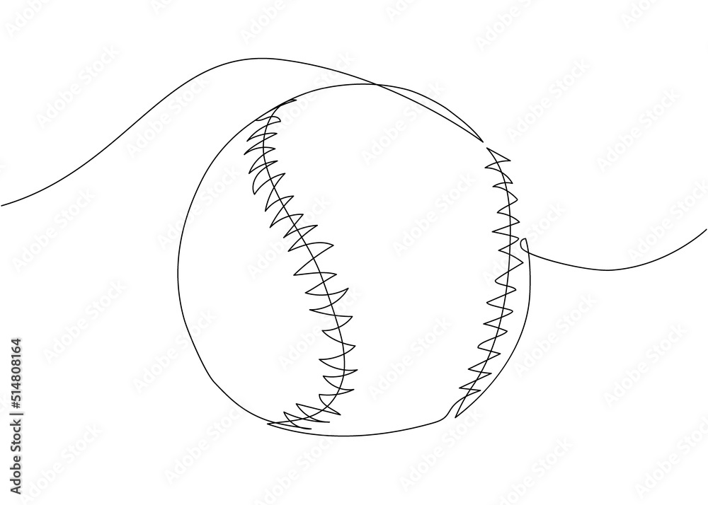 Baseball ball one line art. Continuous line drawing of ball, sport ...