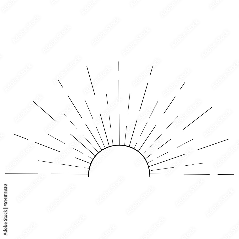 bright sunset sun on white background, sun sketch for minimalistic ...