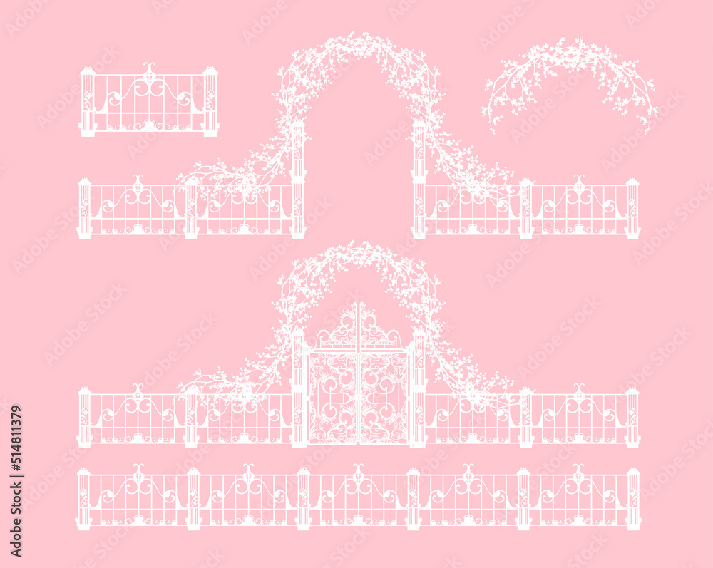 white vector silhouette of elegant entrance arch for wedding ceremony ...