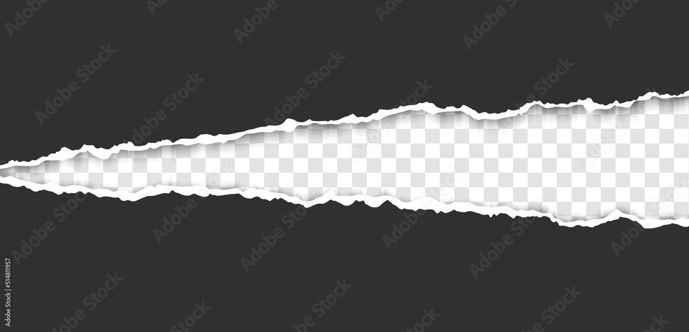 Torn cardboard. Realistic, torn, ripped strip of dark grey paper with a ...