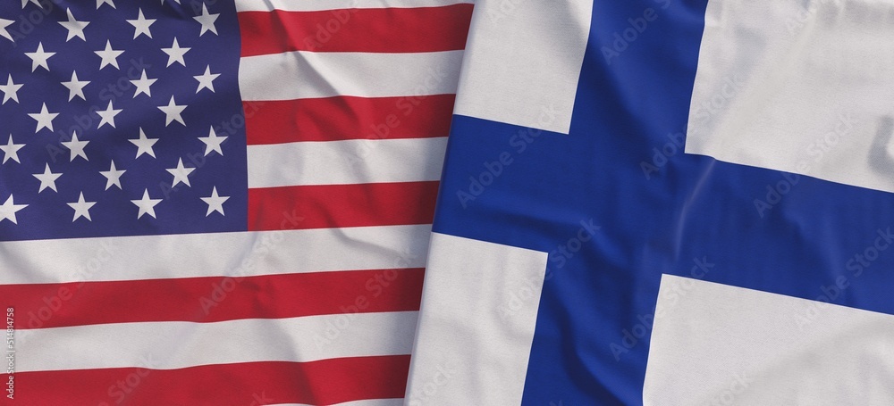 Flags of USA and Finland. Linen flag close-up. Flag made of canvas ...