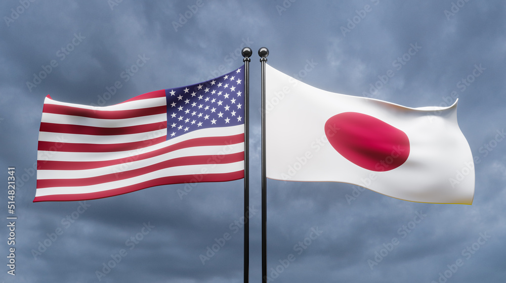 USA and Japan flags, Blue sky and flag USA vs flag Japan, USA Japan ...