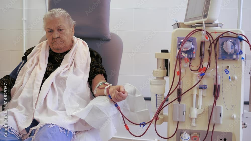 Hardware Hemodialysis. An elderly person, a patient connected to a ...