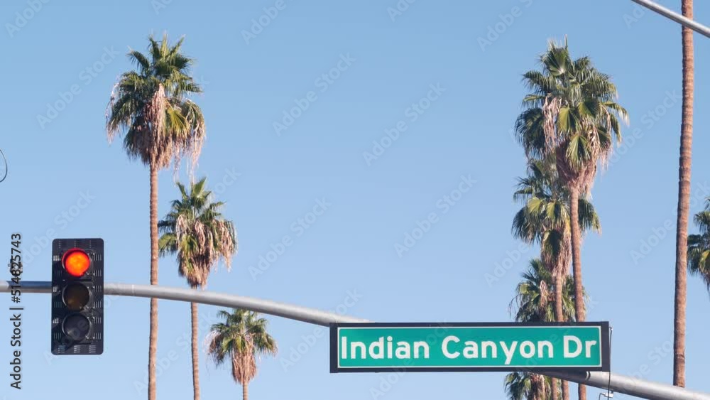 Palm trees and blue sky, Palm Springs resort city near Los Angeles ...