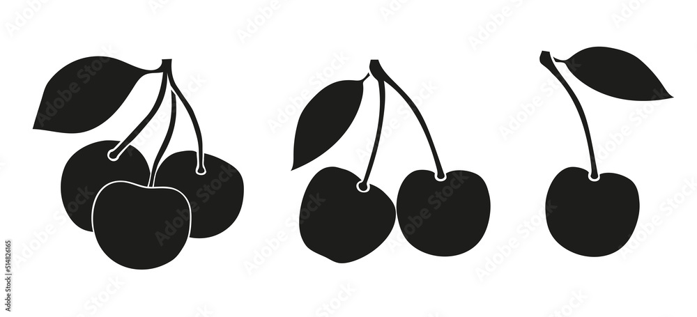 Vector Set of berries: a cherry, couple of cheries, a bunch of cheries ...