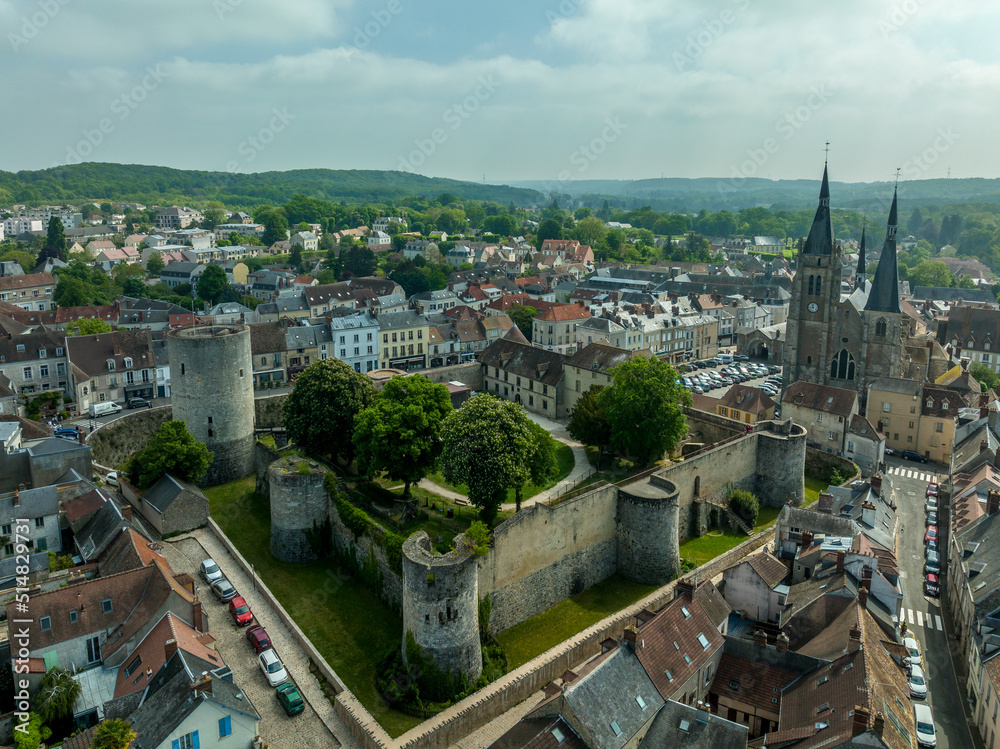 Aerial view of Dourdan castle characteristic of military architecture ...