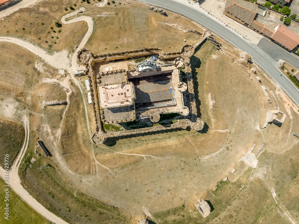Aerial top down ground plan view of Turégano castle. Medieval feudal ...