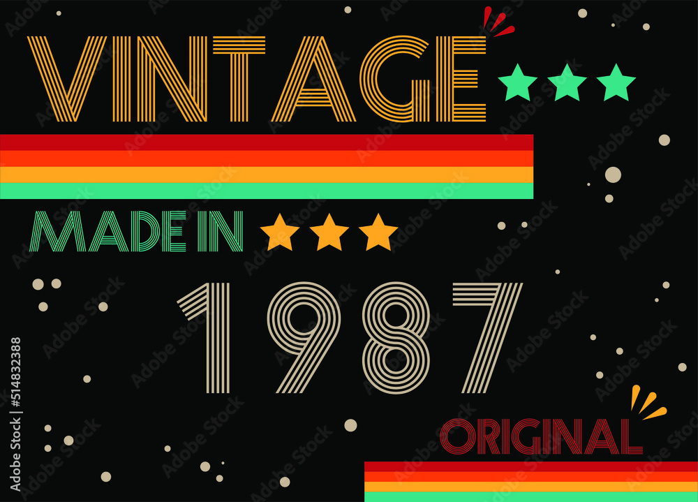 Vintage made in 1987 original retro font. Vector with birthday year on ...