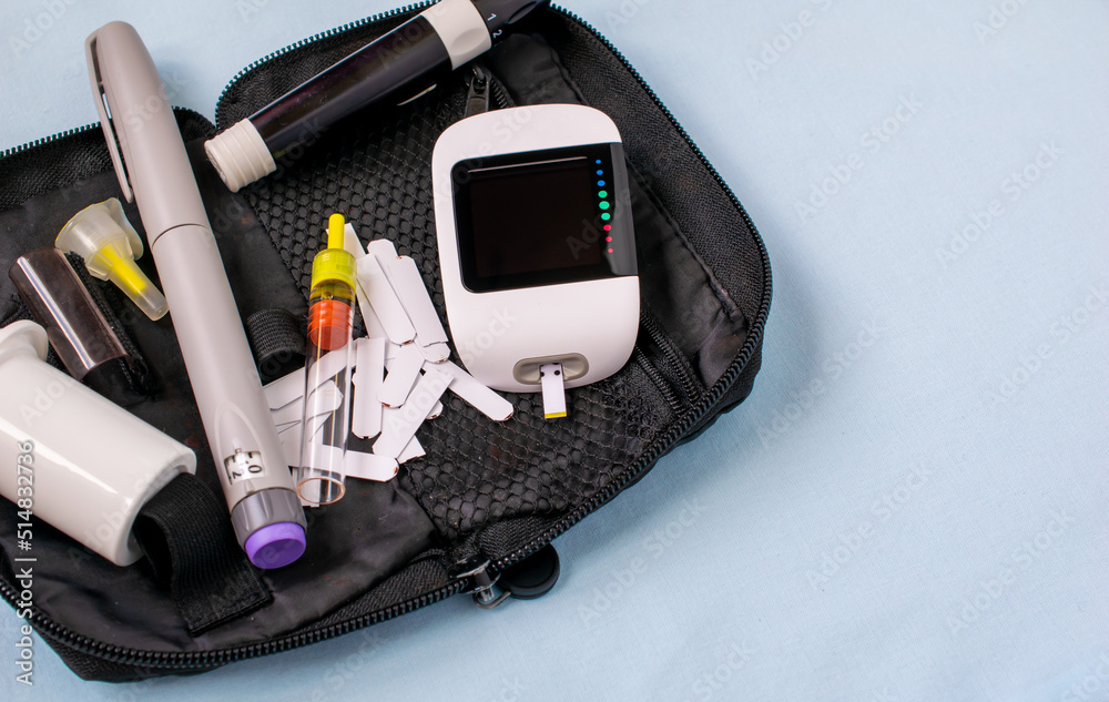 Diabetic kit. glucometer, insulin, lancing device. Stock Photo | Adobe ...
