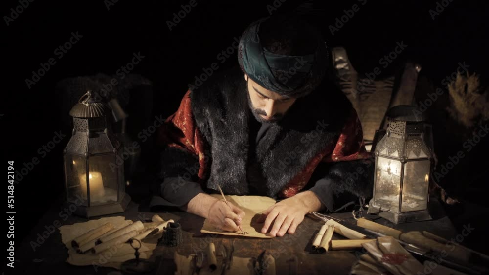 Historical Ottoman Alphabet. The Ottoman Sultan writes a letter in old ...