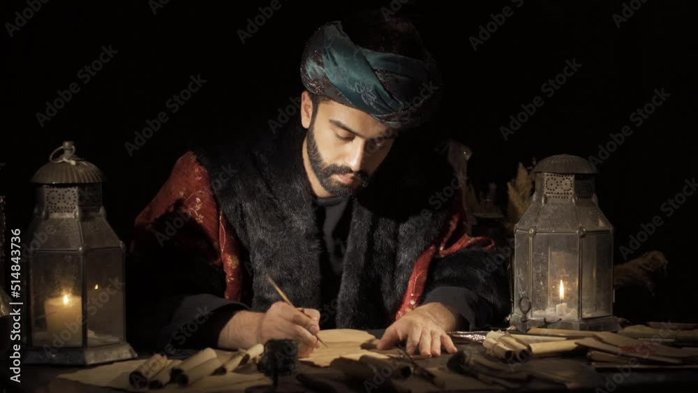 Ottoman Sultan in the Middle Ages. After dipping his pen in ink, the ...