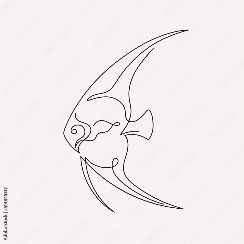 Continuous one line drawing of angelfish fish. Linear image of a sea ...