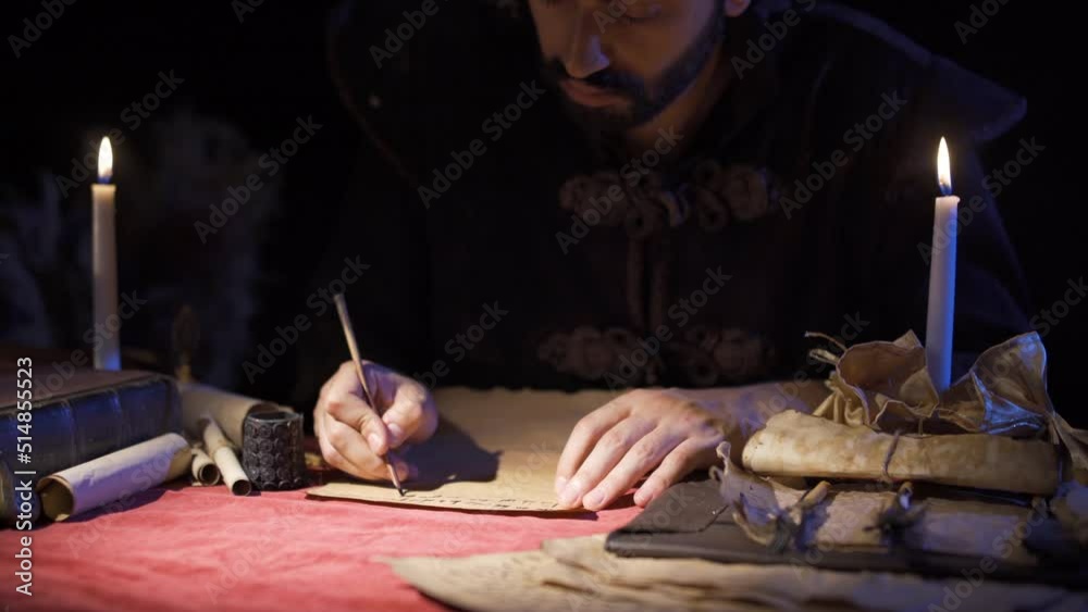 Writing letters on historical parchment paper Old historical place ...