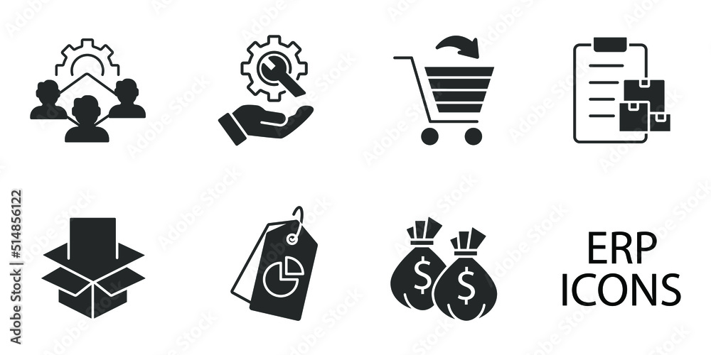 Enterprise resource planning icons set . Enterprise resource planning ...
