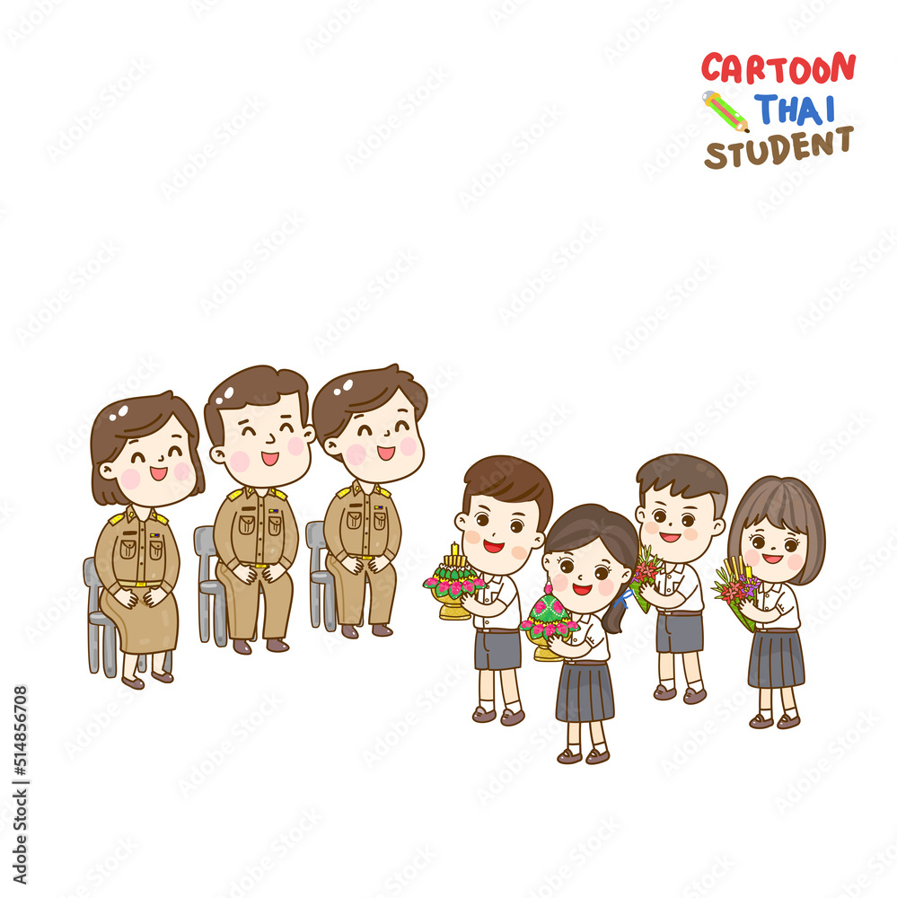 Cartoon Cute Thai Students Character. Stock Vector | Adobe Stock