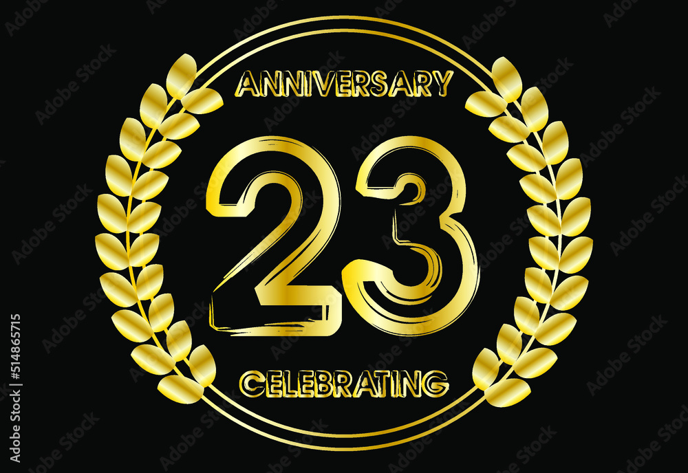 23 years gold anniversary celebration luxury logo. Vector with golden ...