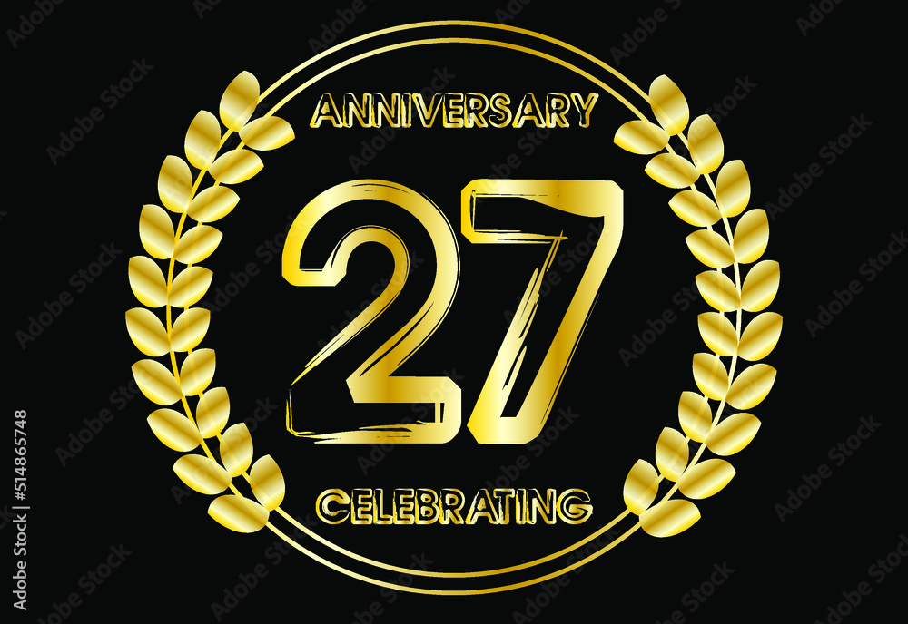 27 years gold anniversary celebration luxury logo. Vector with golden ...