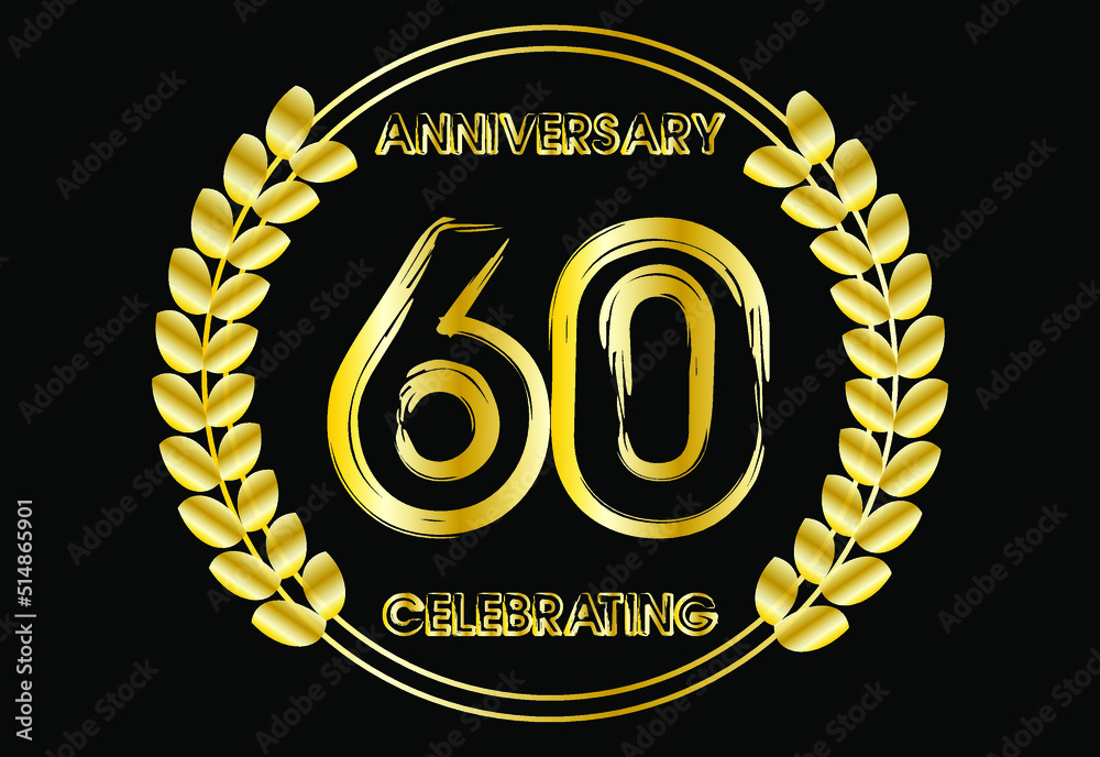 60 years gold anniversary celebration luxury logo. Vector with golden ...