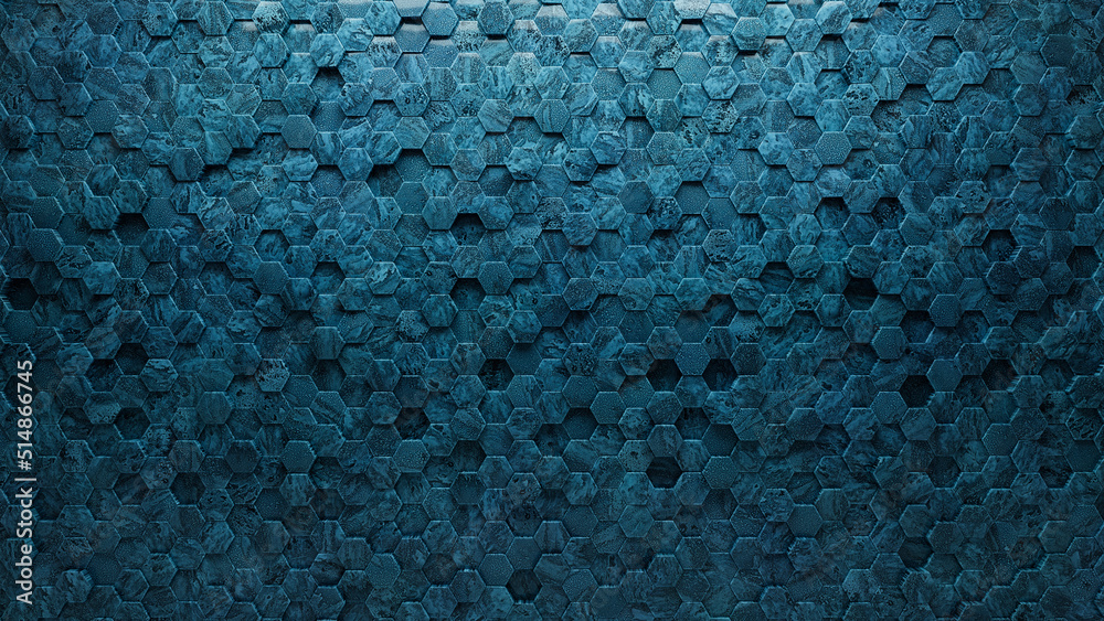 Hexagonal, Blue Patina Wall background with tiles. Textured, tile ...