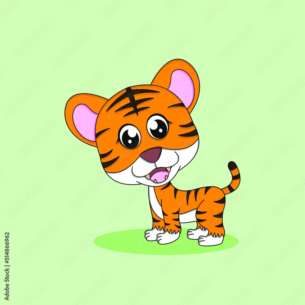 Cute tiger cartoon vector icon illustration. flat cartoon style Stock ...