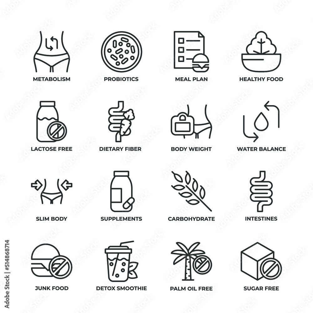 Nutrition line icons set, outline vector symbol collection, linear ...