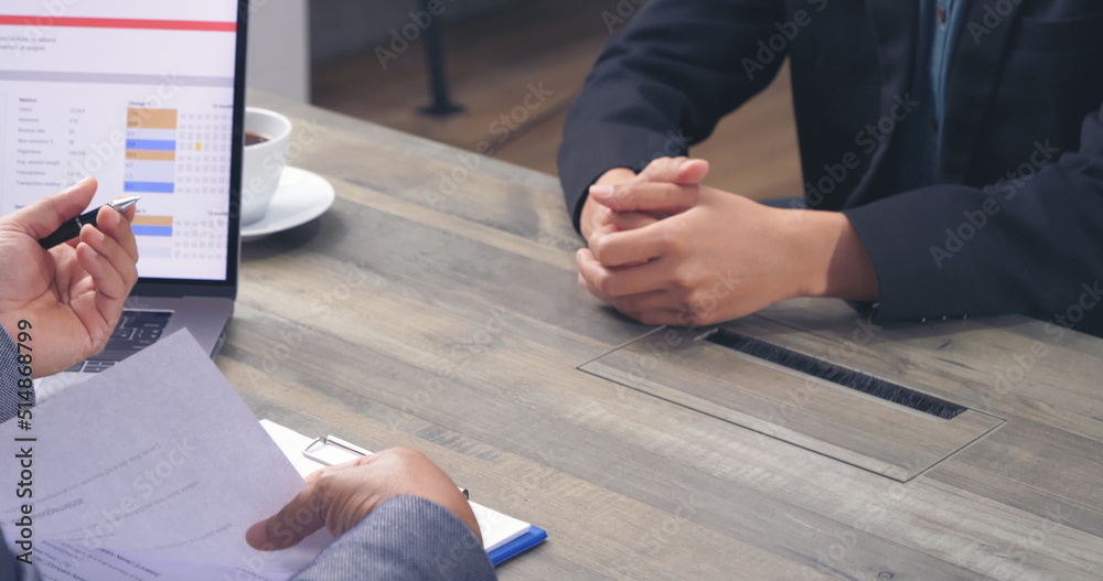 Businessman job interview by human resource HR officer interviwing ...