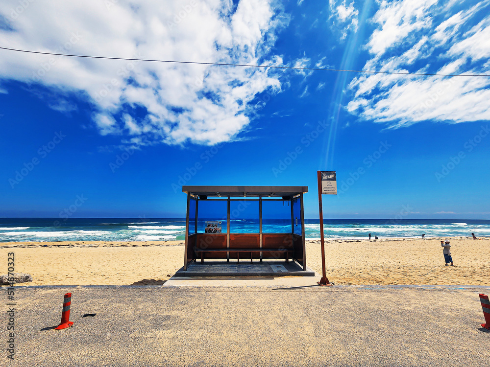 BTS spring day location place bus stop on the beach Stock Photo | Adobe ...