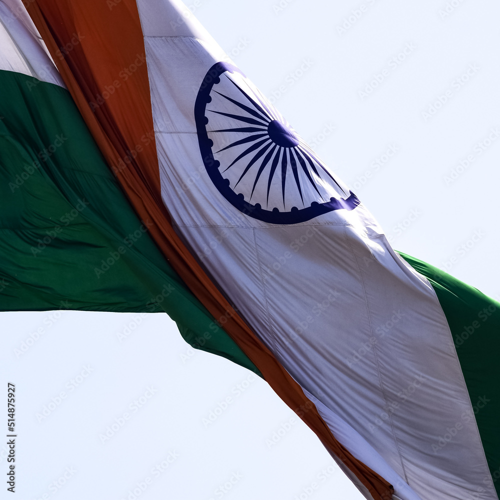 India flag flying high at Connaught Place with pride in blue sky, India ...